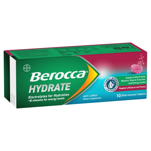 Berocca Effervescent Tablets Hydrate Raspberry Blackcurrant 10 Pack ...