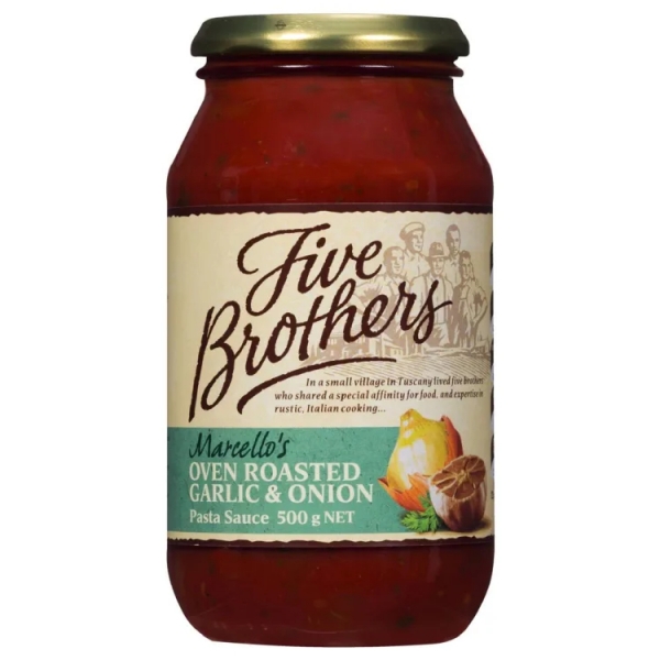 Five Brothers Pasta Sauce Roast Garlic & Onion 500g | Adelaide's Finest ...