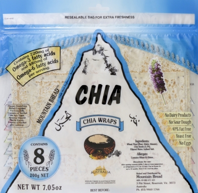 Mountain Bread Chia Wraps 8 Pack 200g | Adelaide's Finest Supermarkets