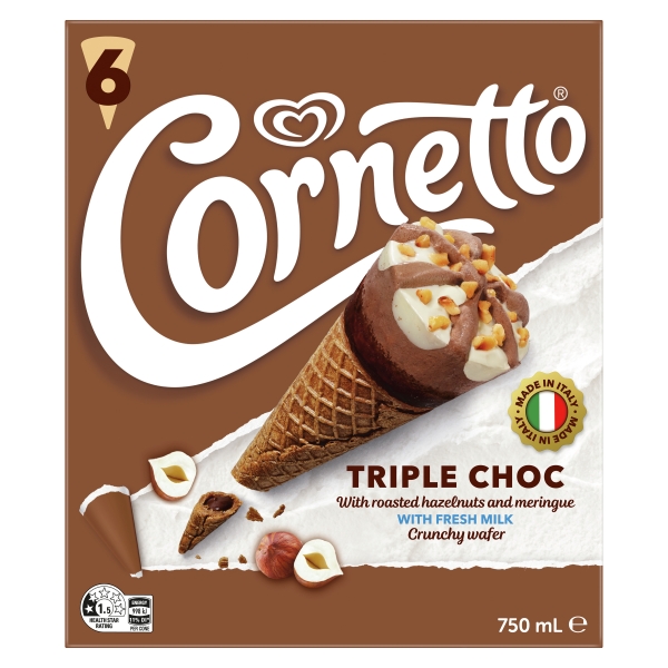Streets Cornetto Triple Choc Ice Cream Cone 6 Pack 750ml | Adelaide's ...
