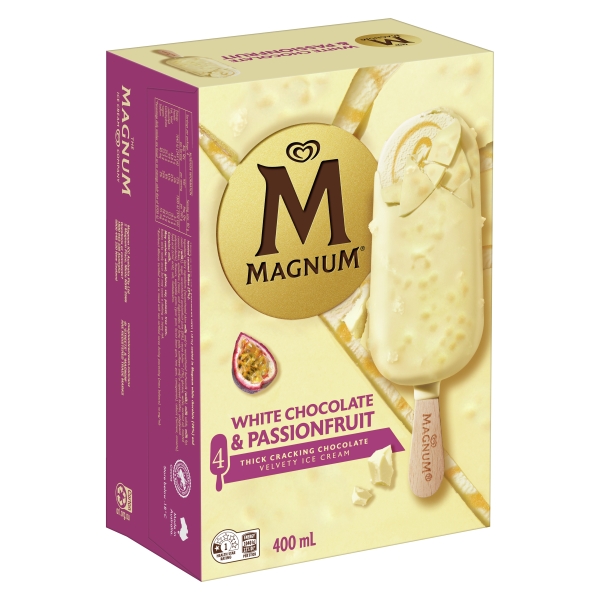 Streets Magnum Ice Cream White Choc Passionfruit 4 Pack 400ml ...