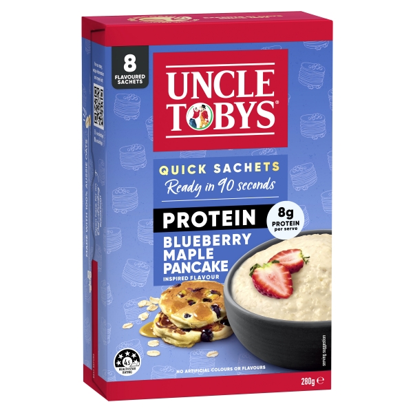 Uncle Tobys Quick Oats Sachets Protein Blueberry Maple Pancake 8 Pack ...