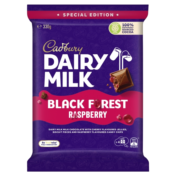 Cadbury Dairy Milk Block Black Forest Raspberry 330g | Adelaide's ...