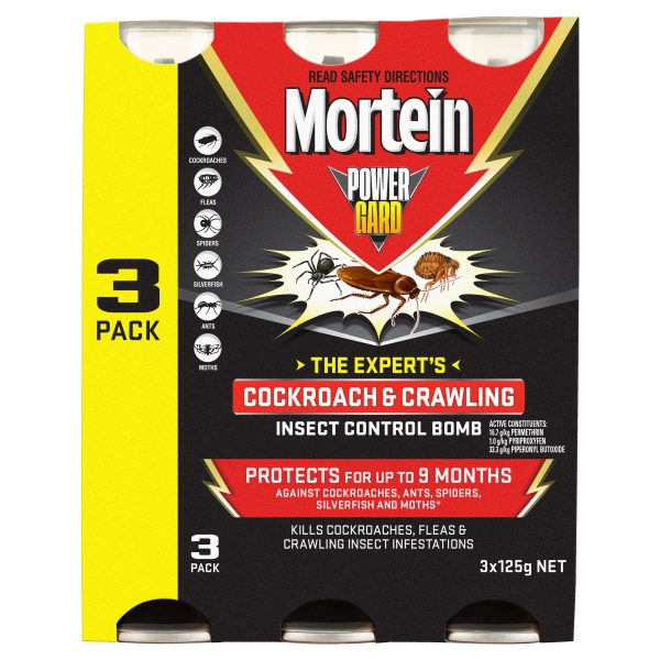 Mortein PowerGard Cockroach & Crawling Insect Control Bomb 3 x 125g ...