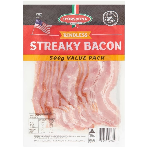 D'Orsogna Premium Streaky Bacon 500g | Adelaide's Finest Supermarkets