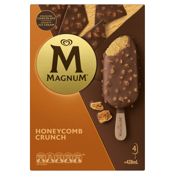 Streets Magnum Ice Cream Honeycomb 4 Pack 428ml | Adelaide's Finest ...