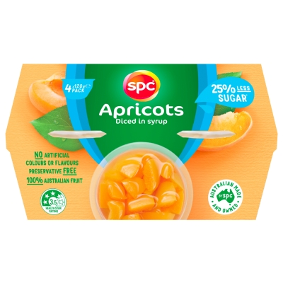 SPC Apricots Diced In Syrup 25% Less Sugar 4 Pack 480g | Adelaide's ...
