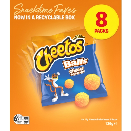 Cheetos Cheese & Bacon Balls 8 Pack 136g | Adelaide's Finest Supermarkets