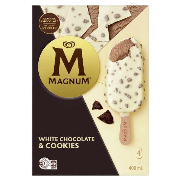 Streets Magnum Ice Cream White Chocolate & Cookies 4 Pack 400ml ...
