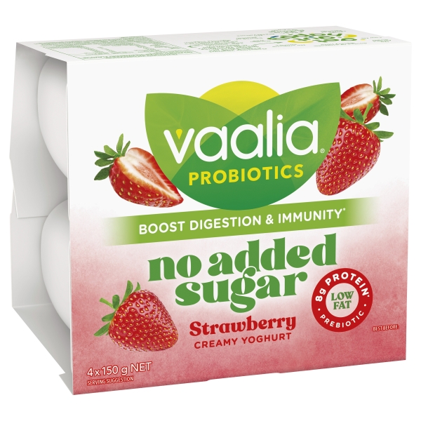Vaalia Probiotics Yoghurt Strawberry No Added Sugar 4 x 150g | Adelaide ...