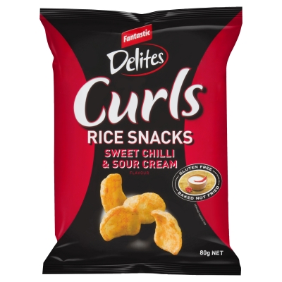 Fantastic Delites Curls Rice Snacks Sweet Chilli & Sour Cream 80g ...