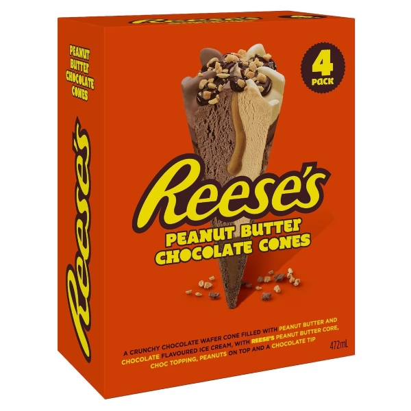 Reese's Ice Cream Cones Peanut Butter Chocolate 4 Pack 472ml | Adelaide ...