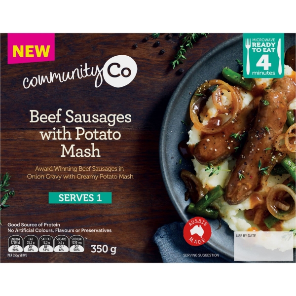 Community Co Beef Sausages & Potato Mash 350g | Adelaide's Finest ...
