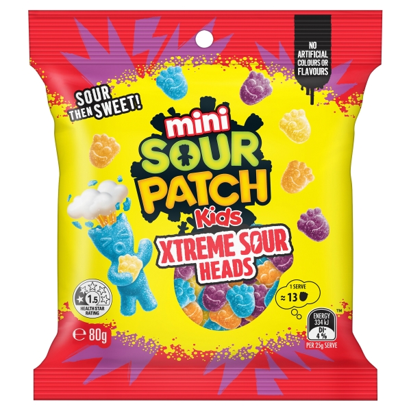 Sour Patch Kids Mini Xtreme Sour Heads Lollies 80g | Adelaide's Finest ...