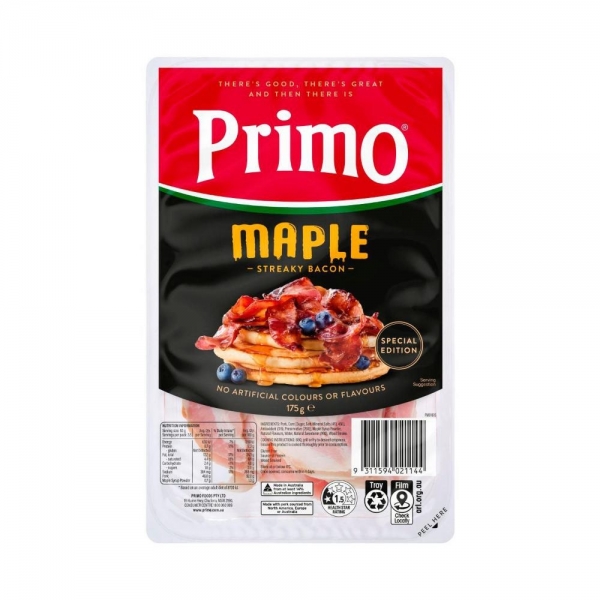 Primo Maple Streaky Bacon 175g | Adelaide's Finest Supermarkets