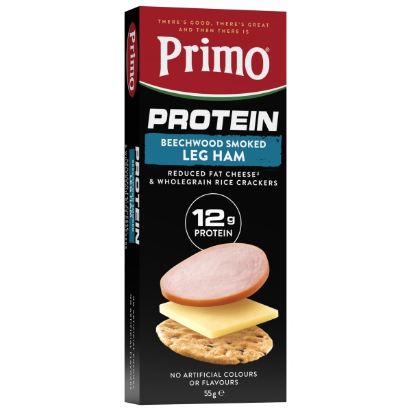 Primo Protein Ham, Reduced Fat Cheese & Wholegrain Rice Crackers 55g ...