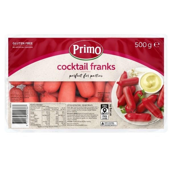 Primo Cocktail Franks 500g | Adelaide's Finest Supermarkets