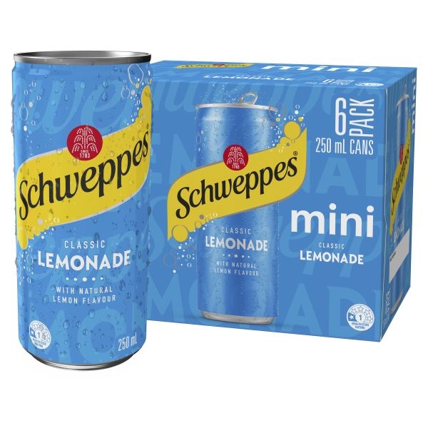 Schweppes Lemonade Mini Cans 6 x 250ml | Adelaide's Finest Supermarkets