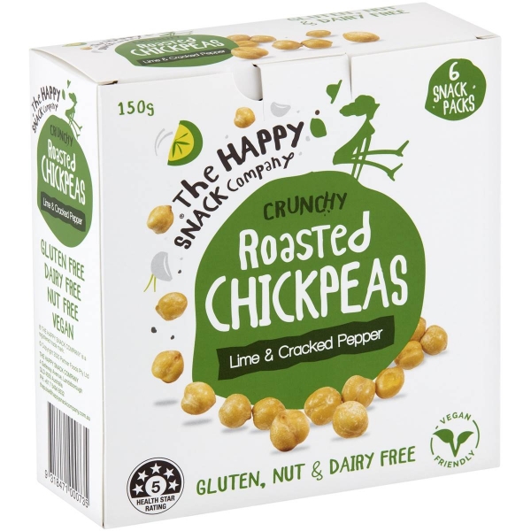 The Happy Snack Company Crunchy Roasted Chickpeas Lime & Cracked Pepper ...