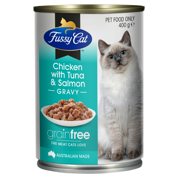 Fussy Cat Cat Food Grain Free Chicken with Tuna and Salmon Gravy 400g ...