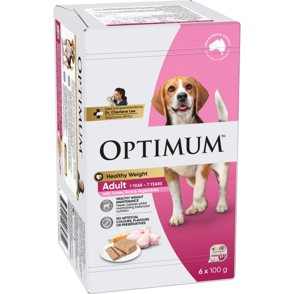 Optimum Adult Dog Food Healthy Weight Turkey Rice & Vegetables 6 x 100g ...