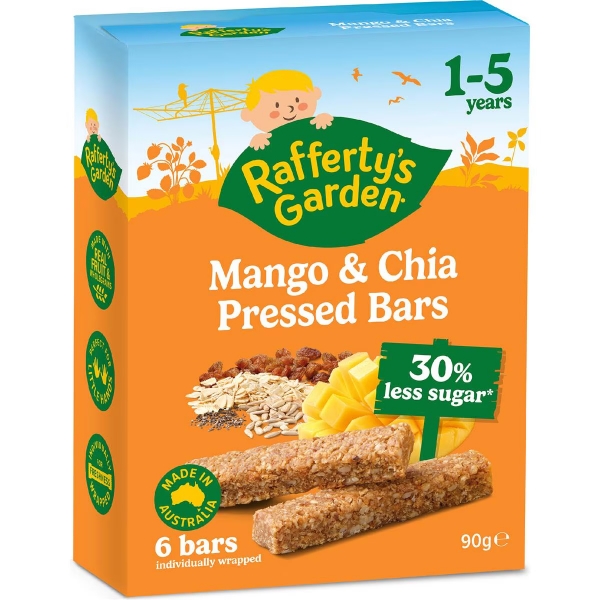 Rafferty's Garden Pressed Bar Mango & Chia 1-5 Years 6 Pack 90g ...