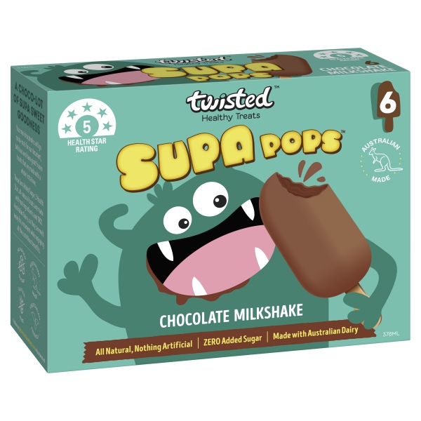 Twisted Supa Pops Chocolate Milkshake 6 Pack 378ml | Adelaide's Finest ...
