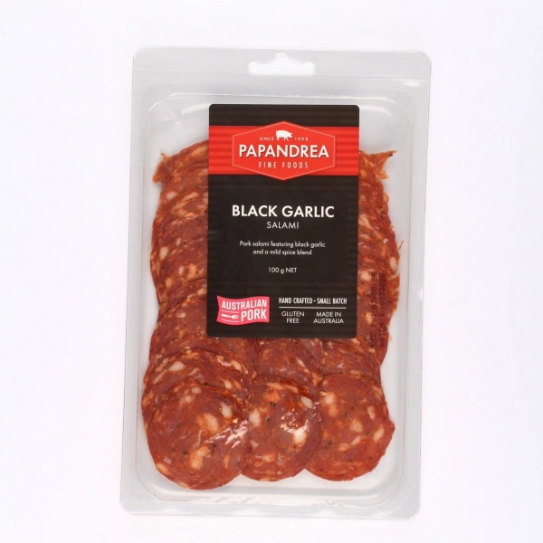 Papandrea Fine Foods Black Garlic Salami Sliced 100g | Adelaide's ...