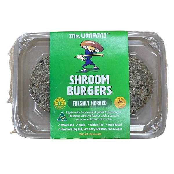 Mr Umami Shroom Burgers Freshly Herbed 2 Pack 250g | Adelaide's Finest Supermarkets