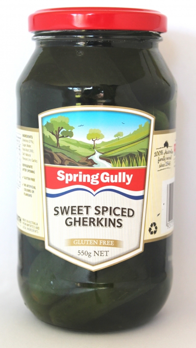 Spring Gully Gherkins Sweet Spiced 550g | Adelaide's Finest Supermarkets