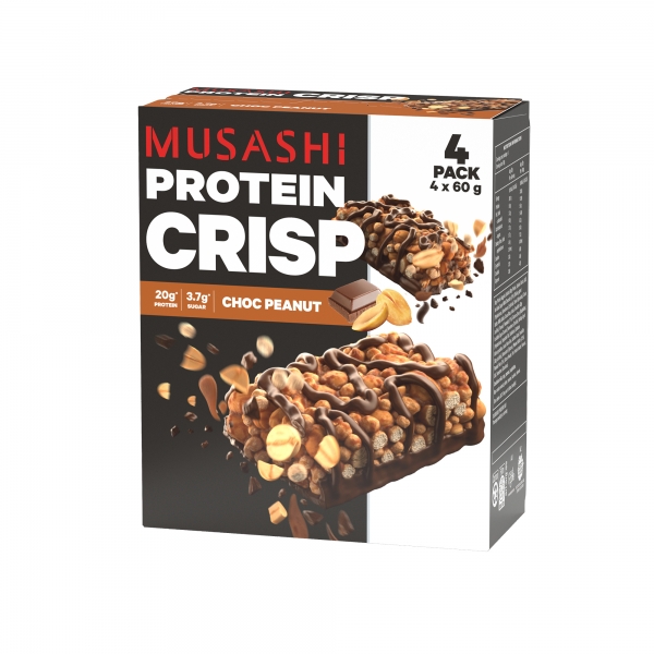 Musashi Protein Crisp Choc Peanut 4 x 60g | Adelaide's Finest Supermarkets